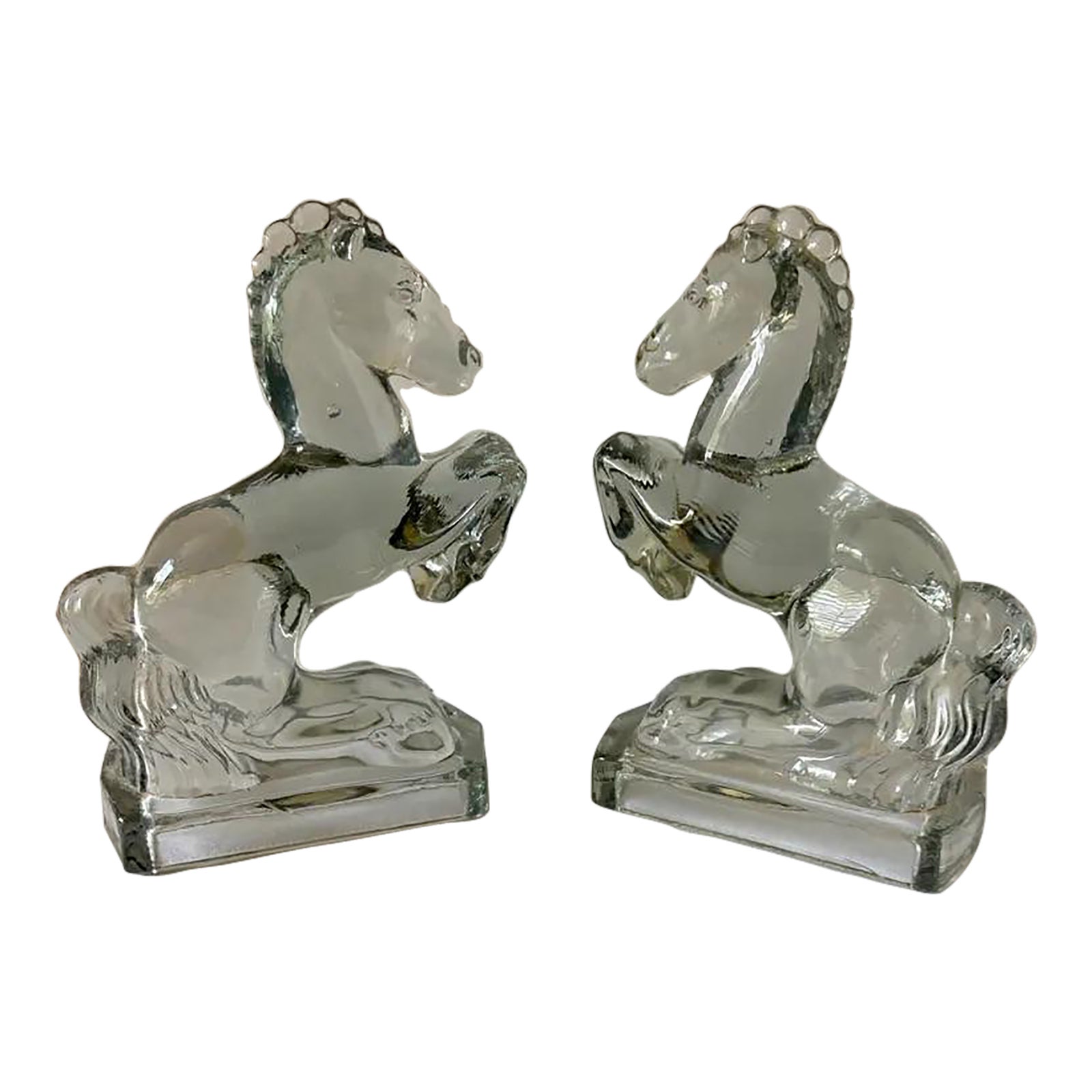 Vintage Pair of Glass Horse Bookends by l.e Smith | Chairish