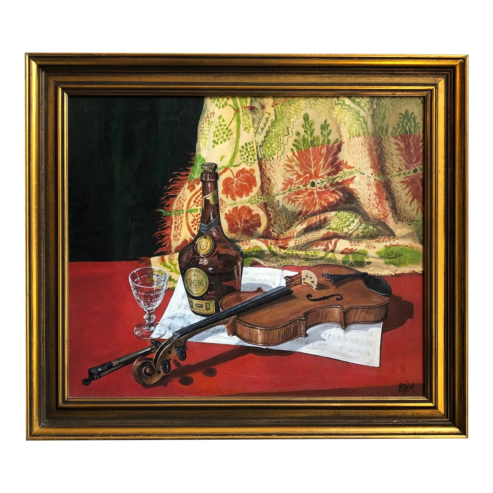 Early 20th-Century Acrylic on Canvas Music-Themed Still Life, Framed ...