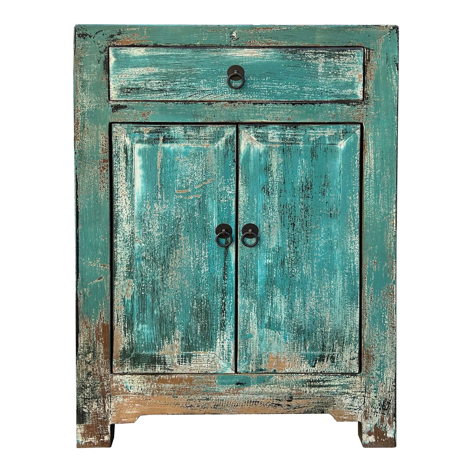 Distressed Turquoise Aqua Blue Small Cabinet End Table Nightstand ...