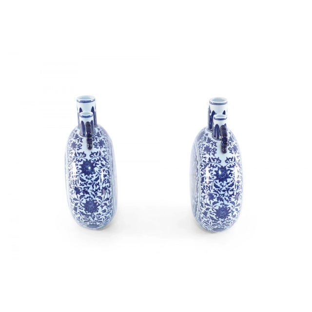 Chinese Blue and White Porcelain Moon Flask Vases - A Pair | Chairish