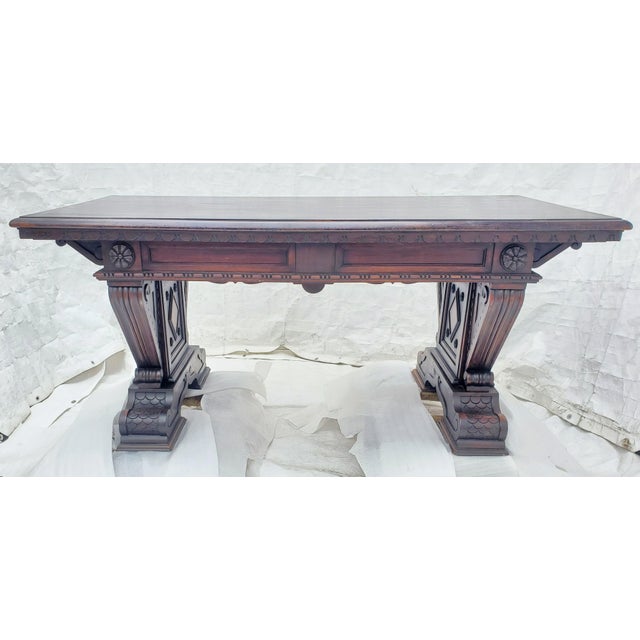 Antique 1900s Carved Walnut Italian Renaissance Old World Desk / Table ...