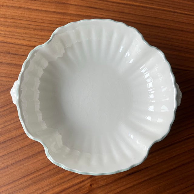 1960s Vintage Spode Fortuna Footed Dish in Minty Sage and Ivory | Chairish