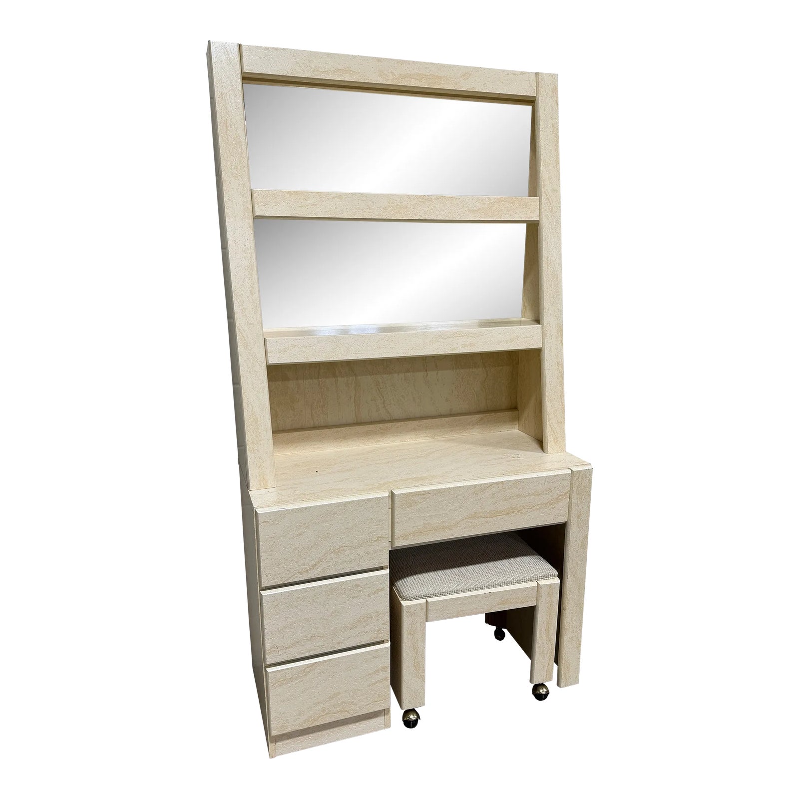 Post Modern Faux Travertine Desk With Stool | Chairish