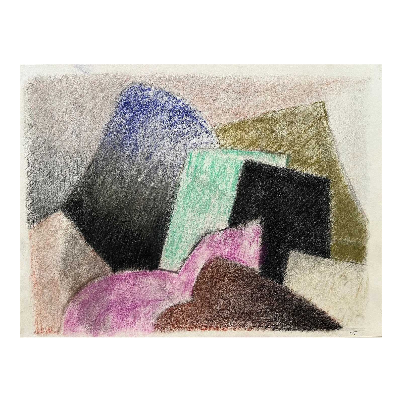 1980's Cubist "Pink, Blue, Mint, Black" Soft Pastel Abstract Drawing ...