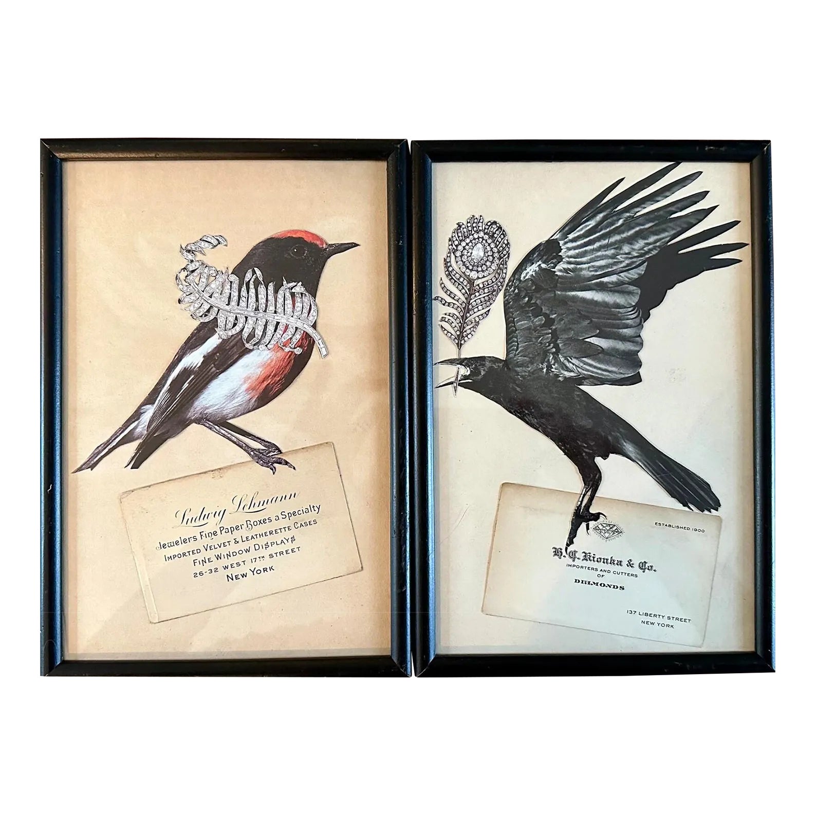 Pair of Handmade Paper Collages Made From Original Vintage Ephemera in ...