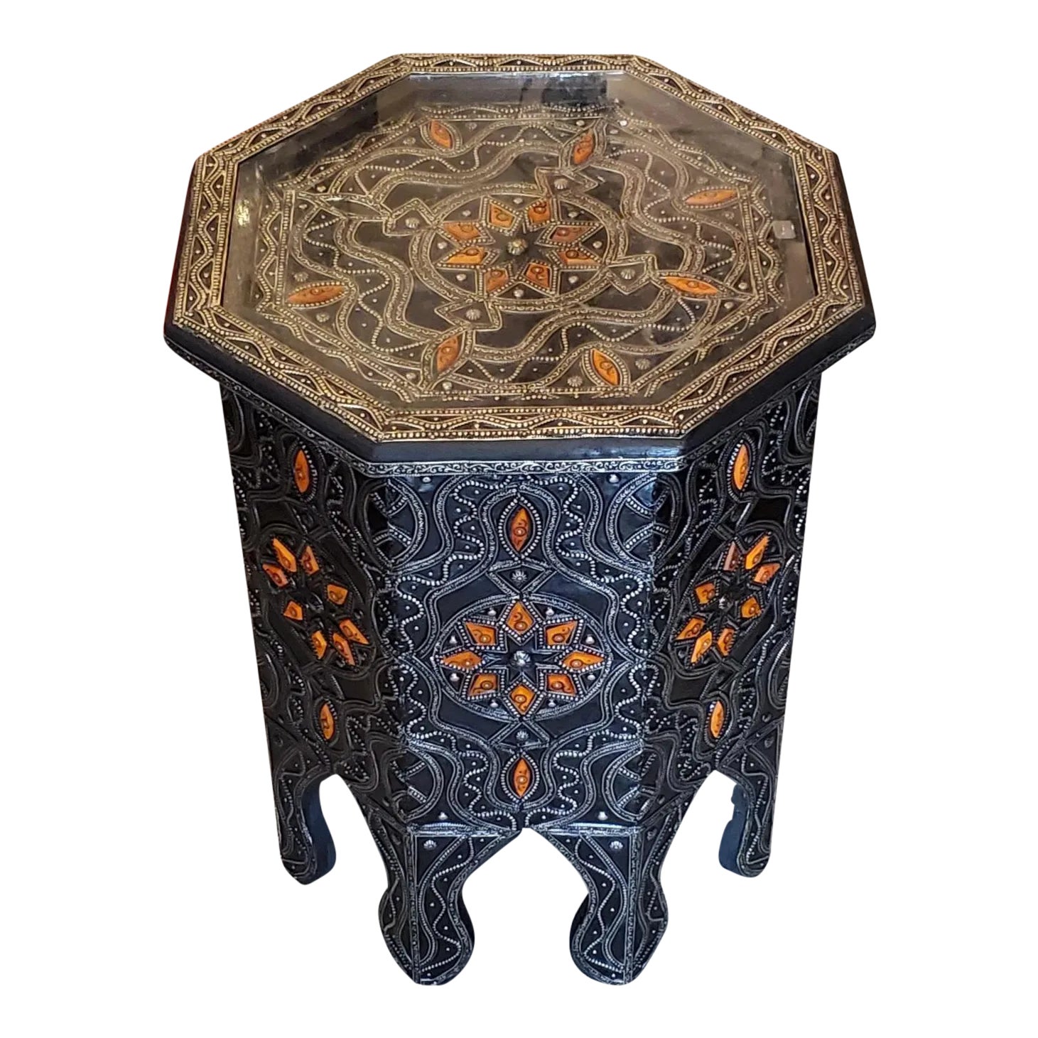 Marrakech Moroccan Orange Resin Side Table | Chairish