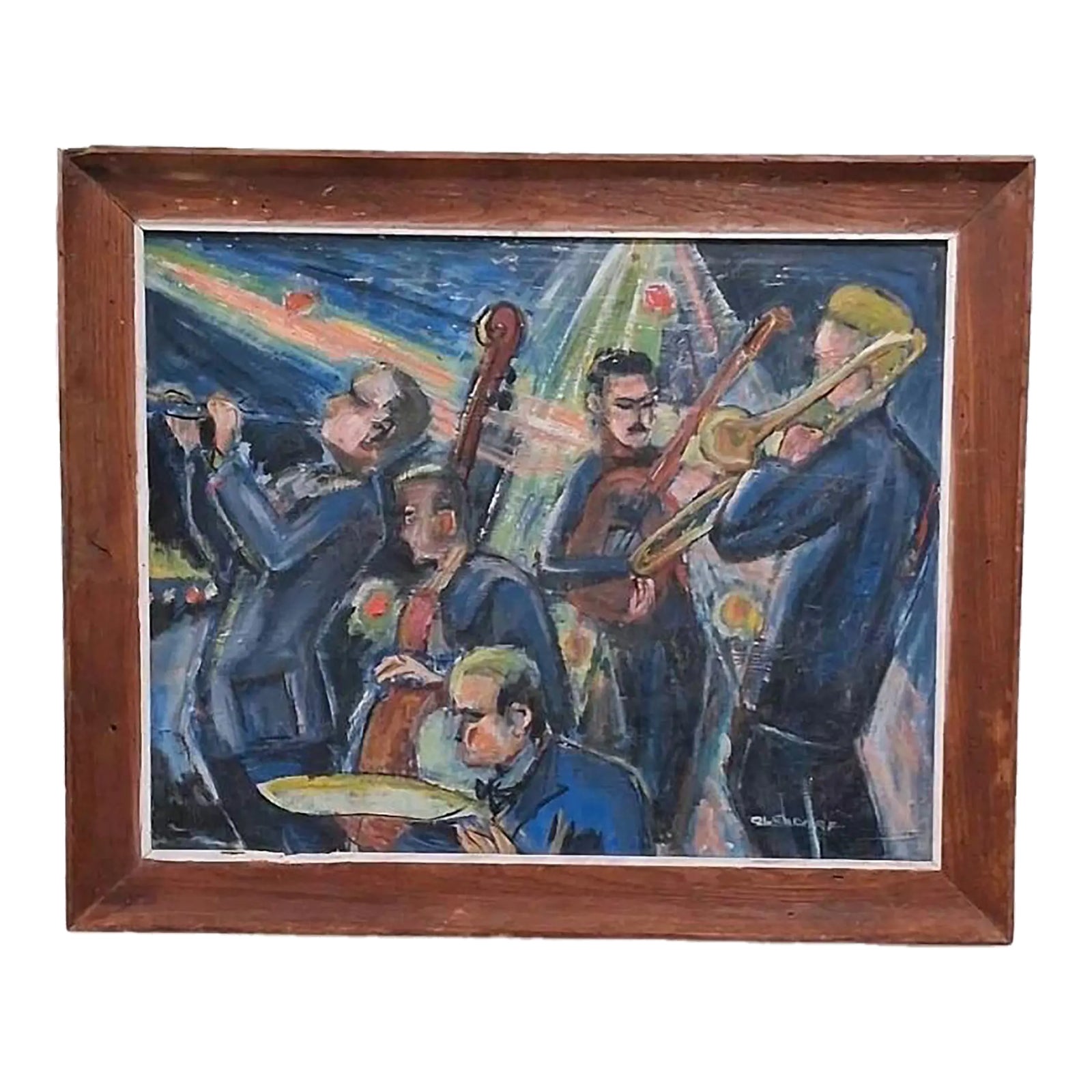 Bill Olendorf Abstract Expressionist Oil Painting on Board "Jazz Club ...