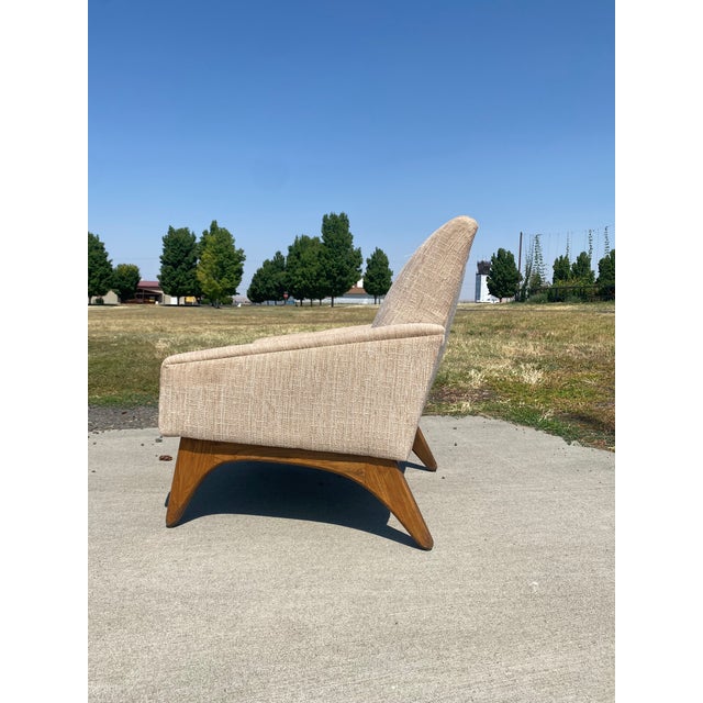 Mid Century Modern Side Chair Beige Upholstery Sculptured Wood Base ...