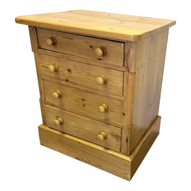 Vintage Rustic Solid Pine Side Table With Four Drawers | Chairish