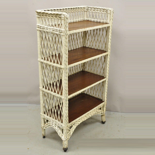 Early 1900s Antique American Victorian White Wicker 5 Shelf Bookcase ...
