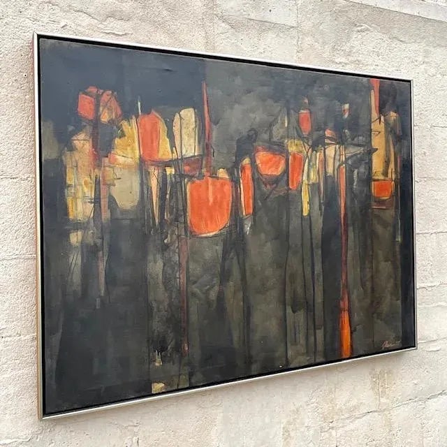 Vintage MCM Abstract Original Oil Painting on Canvas | Chairish