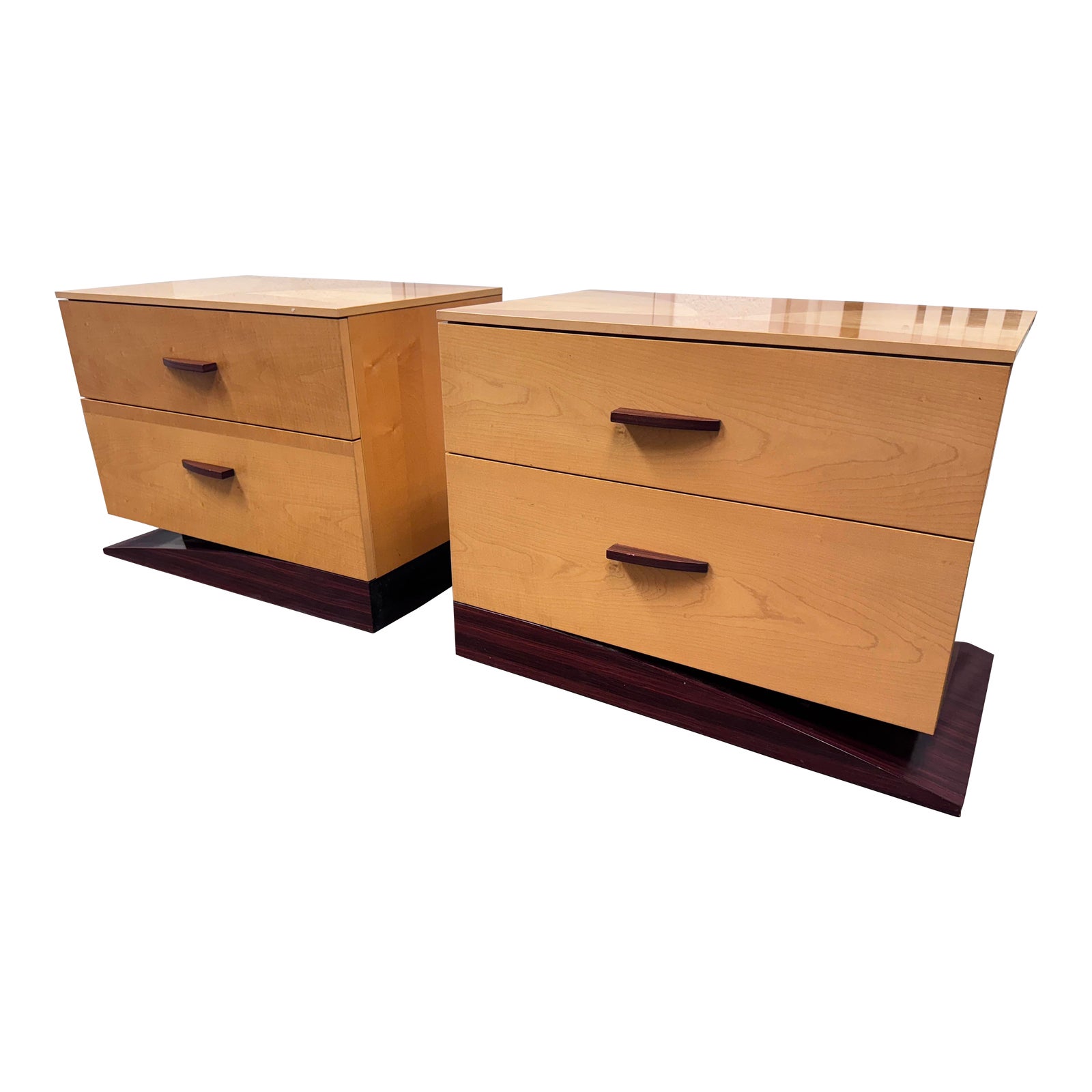 Post Modern Maple Finish Nightstands, Pair | Chairish