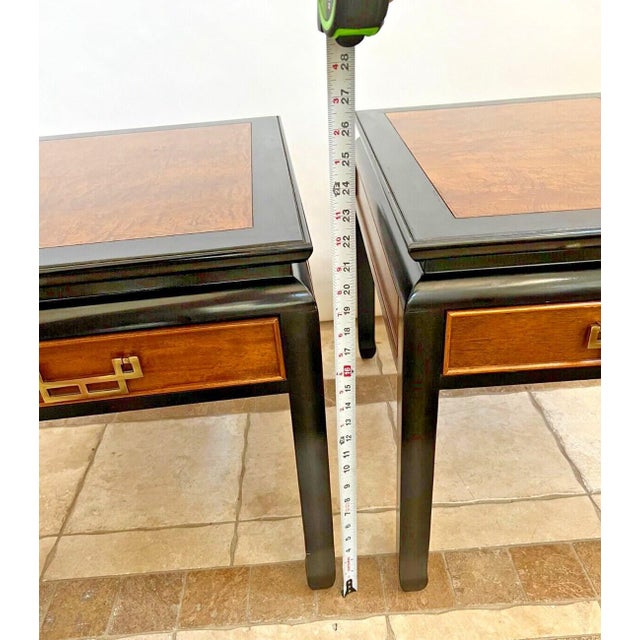 1990s Vintage Century Side Tables Nightstands Single Drawer Burl Walnut ...