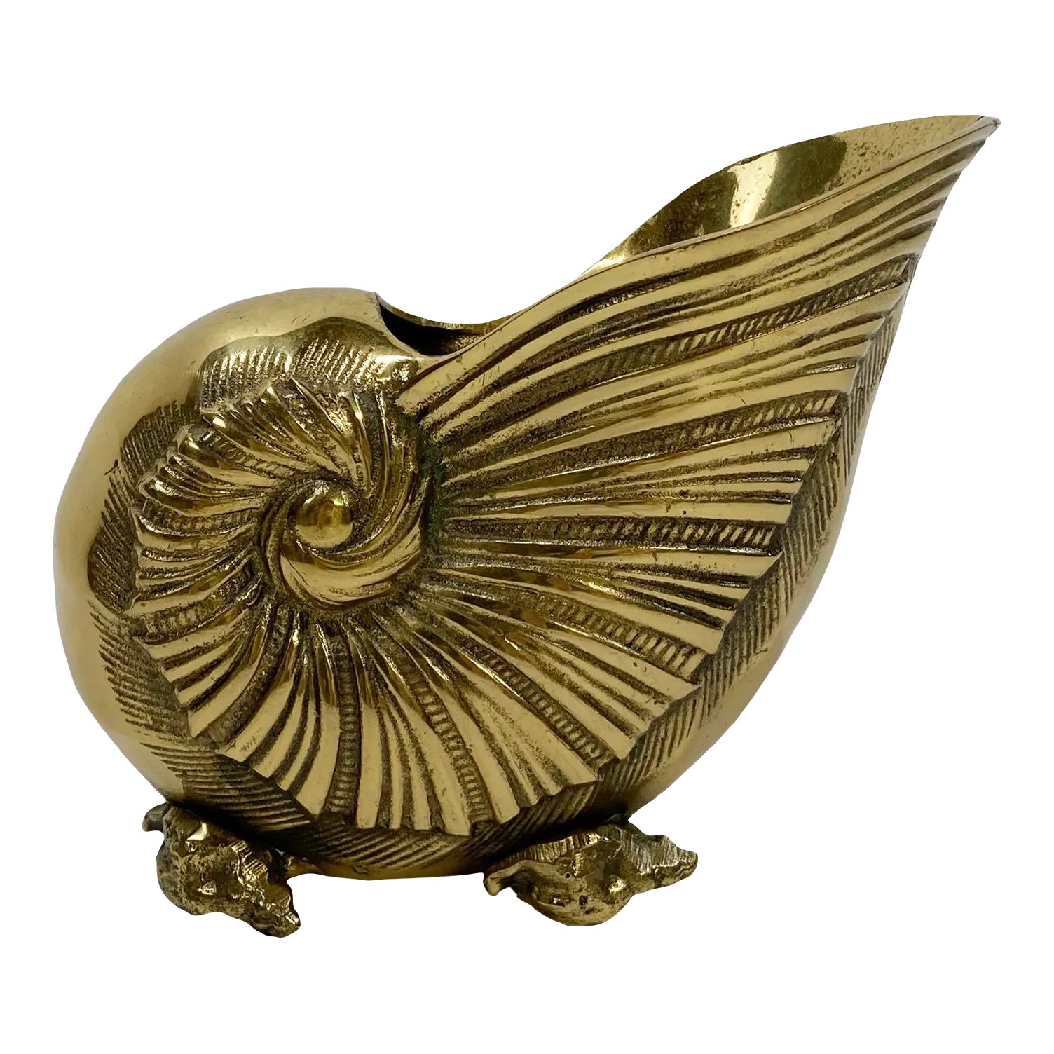 Vintage Brass Nautilus Shell Planter Cachepot | Chairish