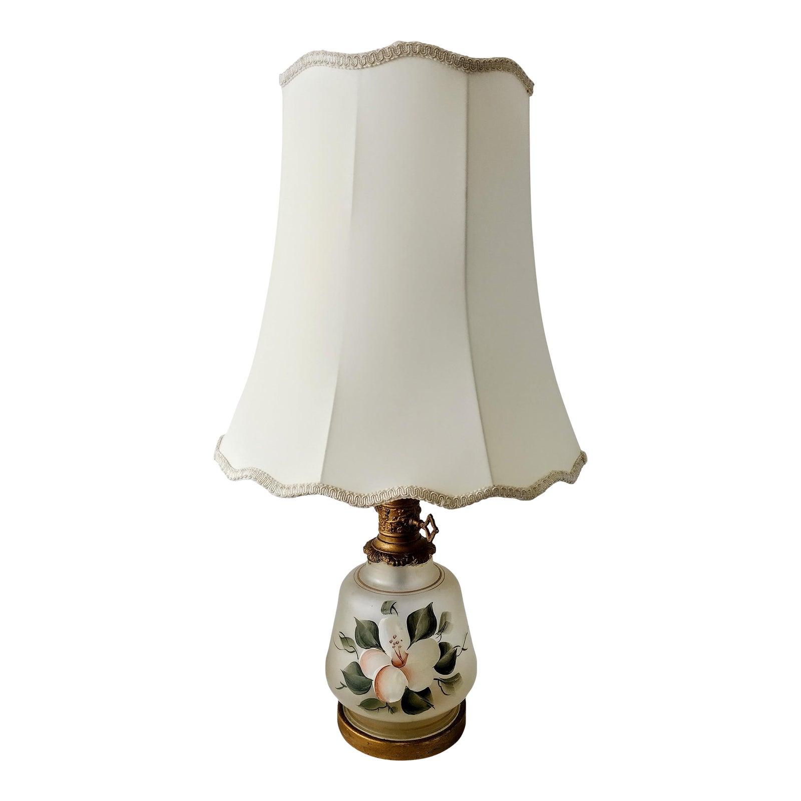 Vintage Traditional Hand Painted Glass Table Lamp | Chairish