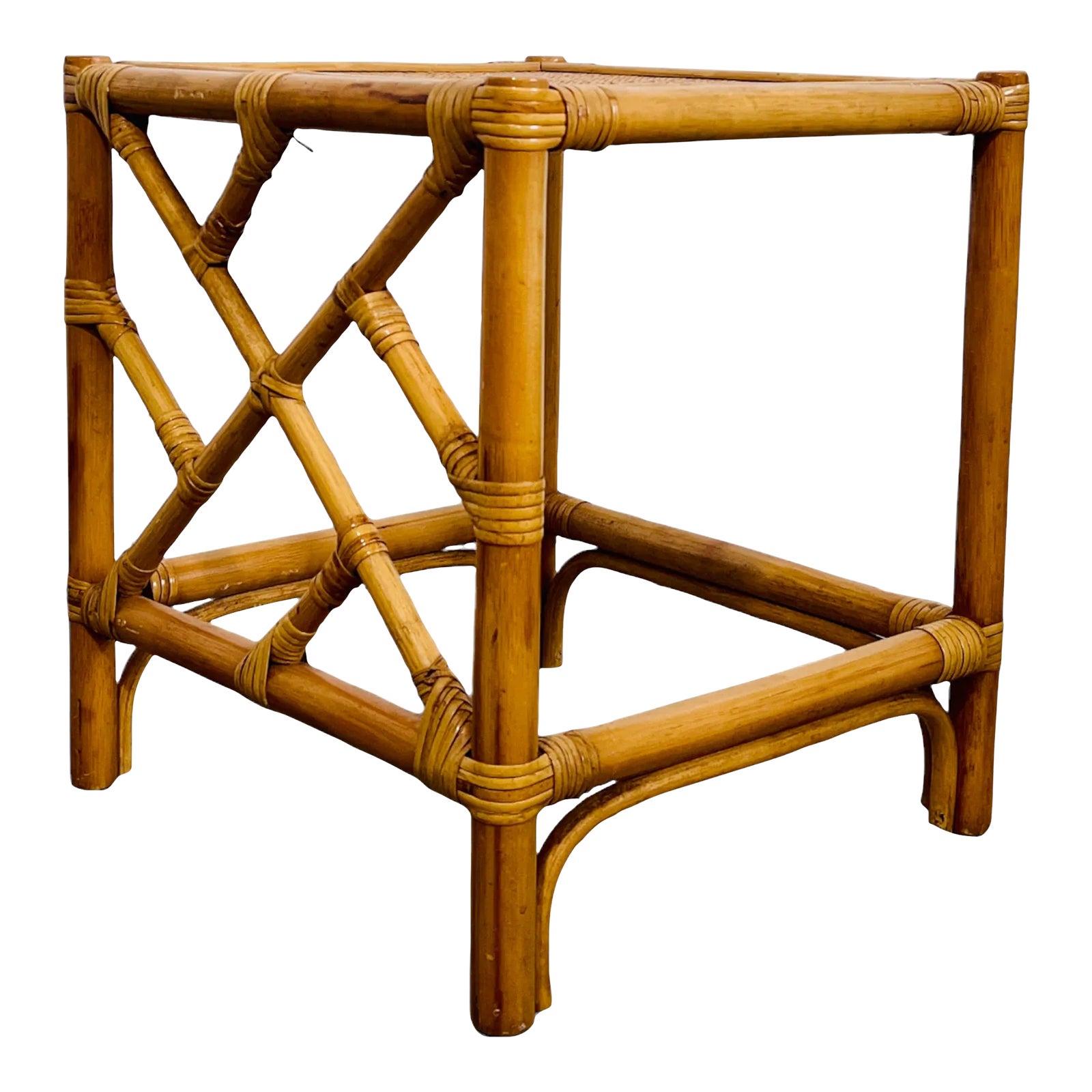 Chippendale Style Rattan End Table | Chairish