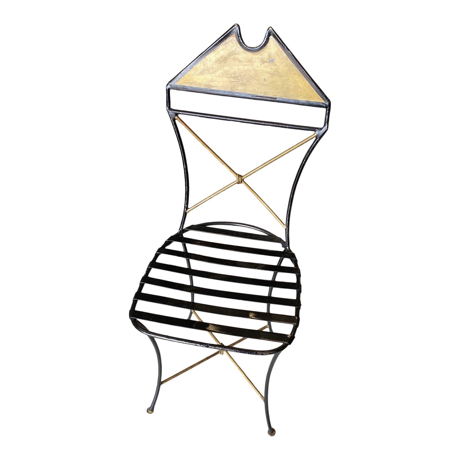 Geometric Handmade Artisan Gilded Ebonized Chair | Chairish