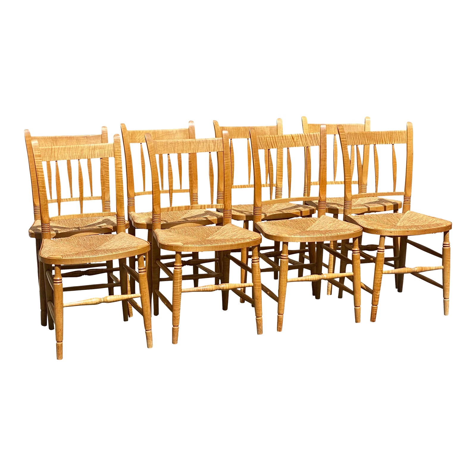Mid 20th Century Set of 8 Federal Style Tiger Maple Country Windsor ...