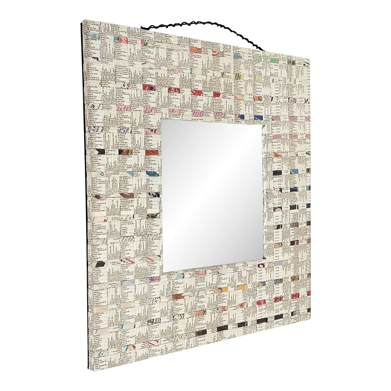 Vintage 1980s Tramp Art Square Folded Phone Book Pages Hanging Mirror ...