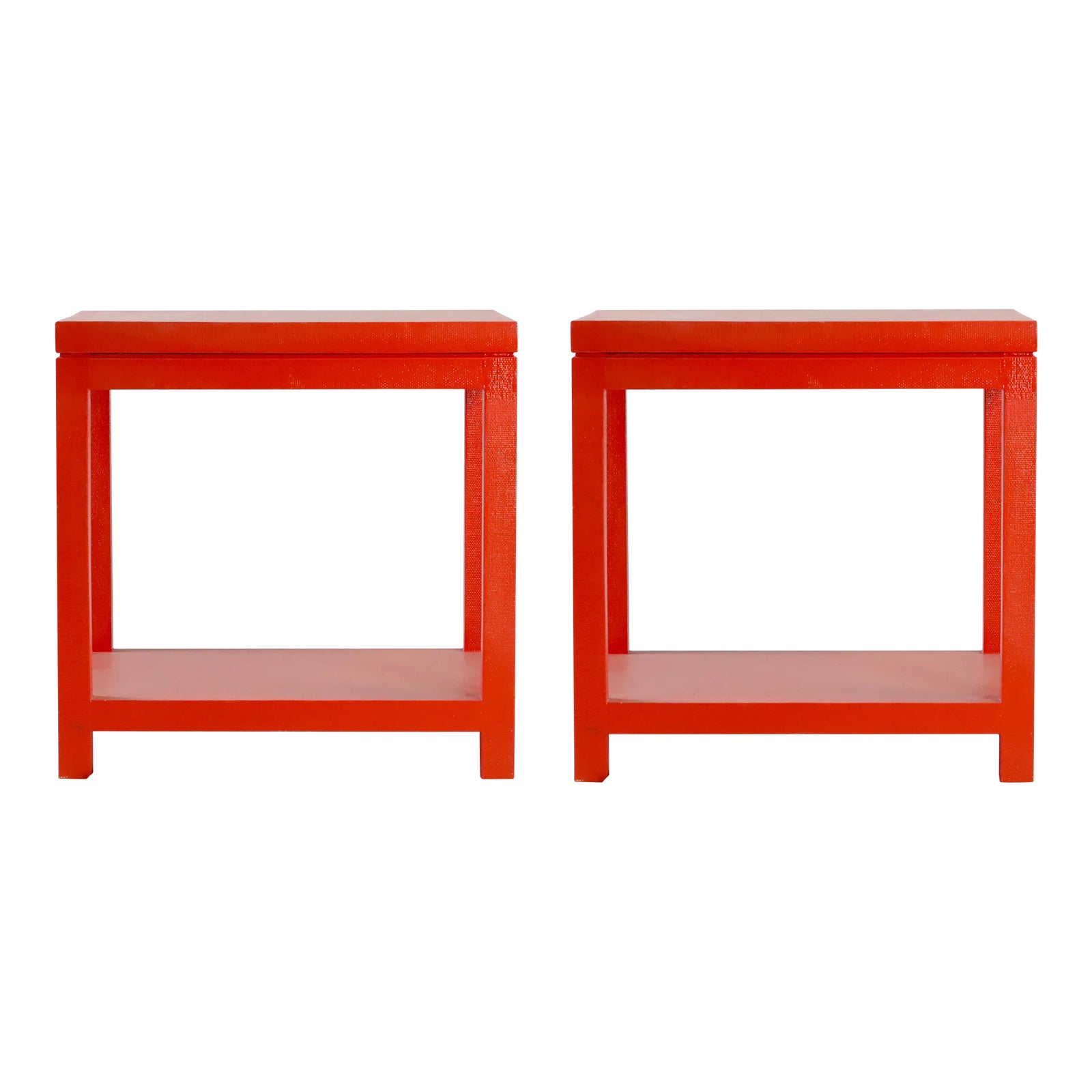 Pair of Carl Springer Style Red Raffia Side Tables | Chairish