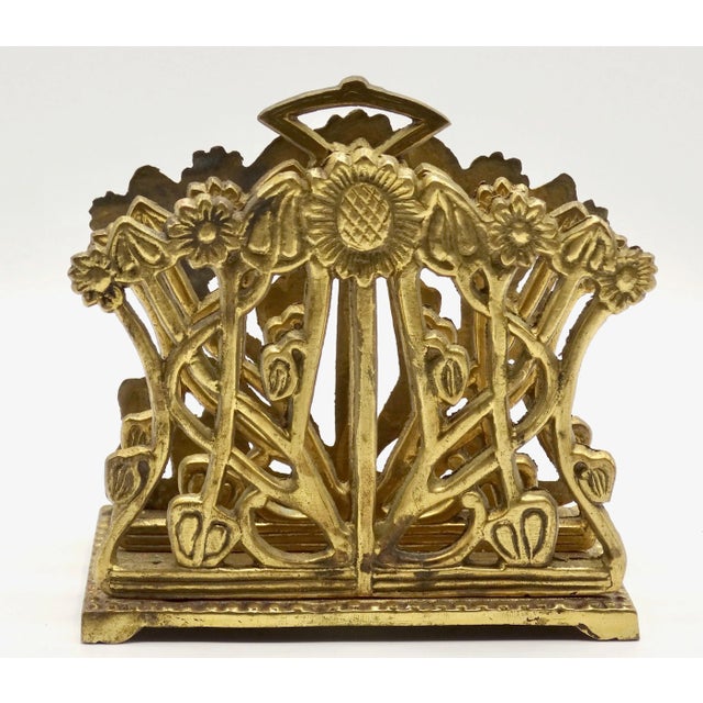 Early Art Nouveau English Brass Sunflower Letter Rack | Chairish