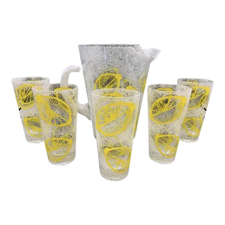 1960s Mid-Century Modern Highball Lemonade Set 5 Glasses and 1 Pitcher ...