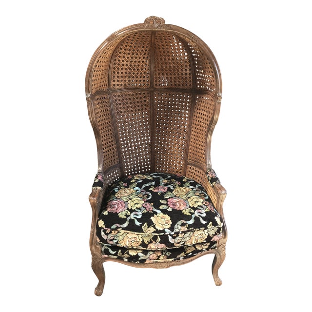 1960s Vintage Hand Carved Caned Hooded Double Rattan Balloon Chair ...