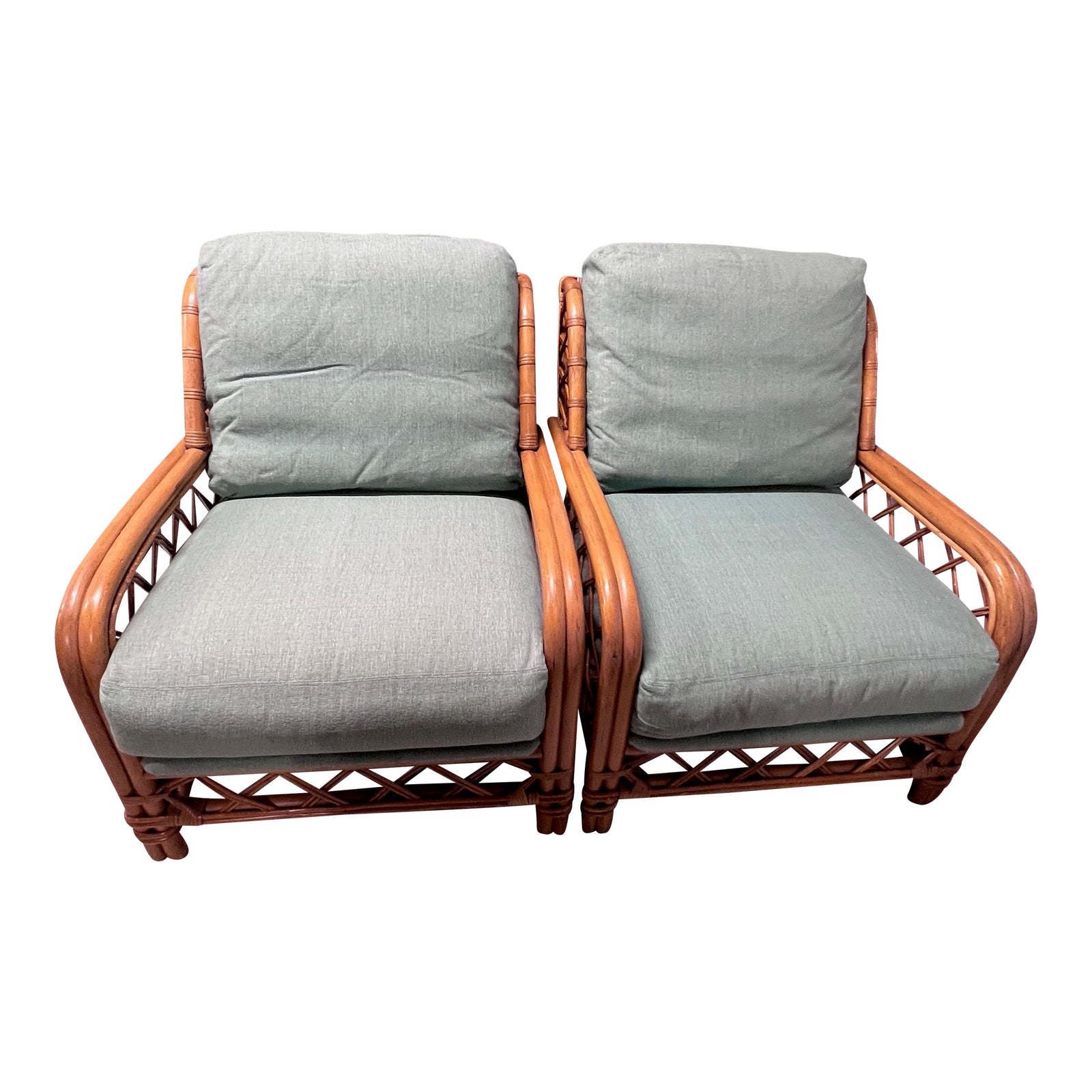 Pair of Ficks Reed 1994 Rattan Lattice Club Chairs | Chairish