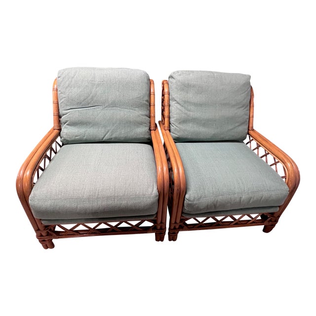 Pair of Ficks Reed 1994 Rattan Lattice Club Chairs | Chairish