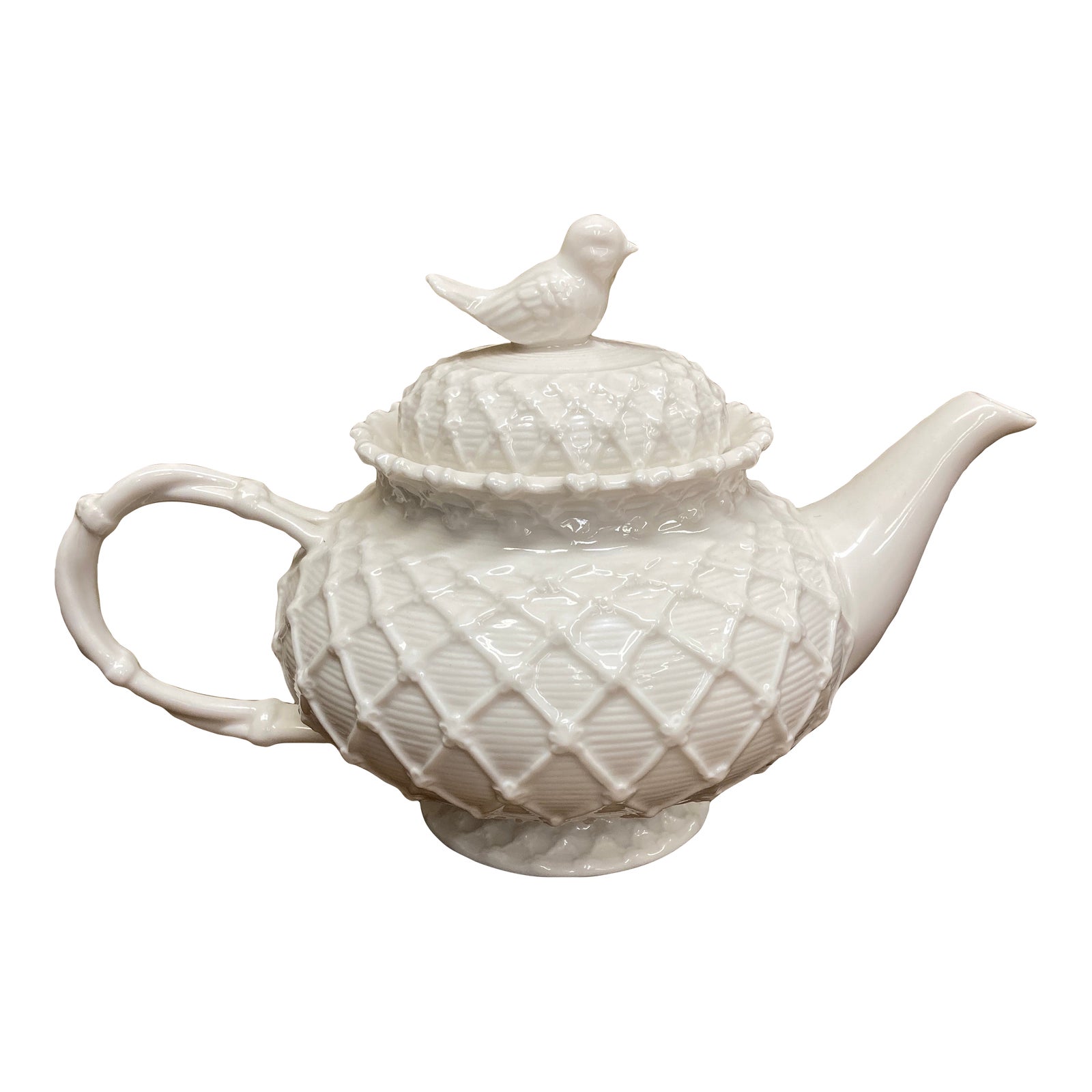 Grace Tea Ware Teapot With Lattice Design and Bird Lid | Chairish