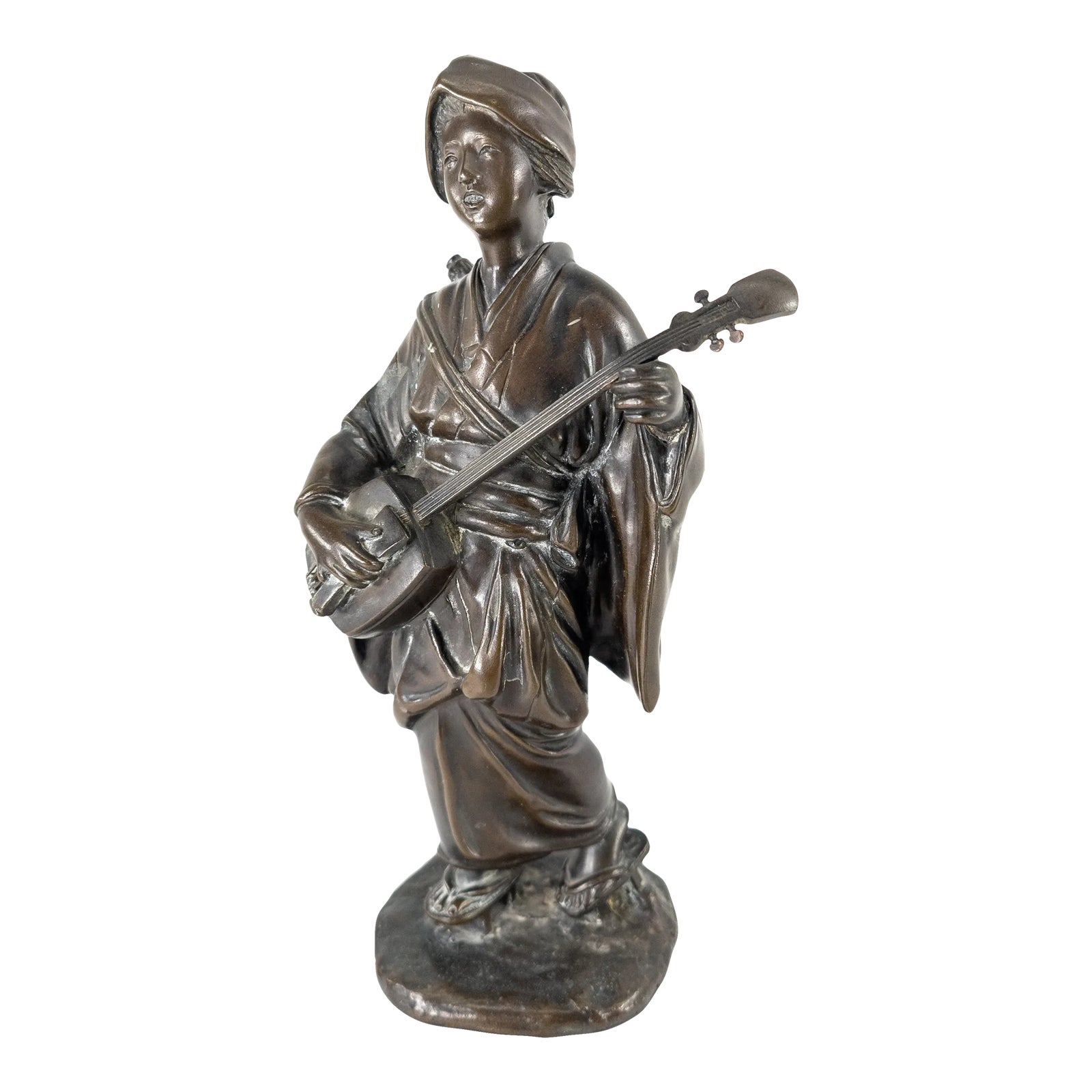 Early 20th Century Japanese Bronze Figure of a Geisha Playing an ...