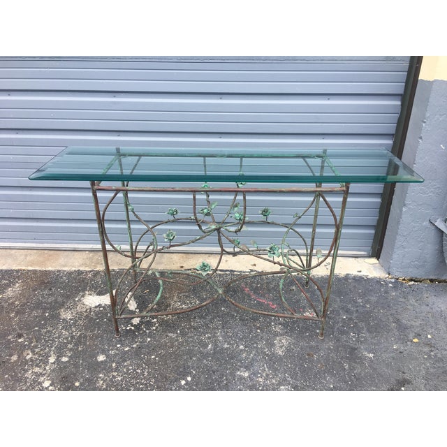 Contemporary Copper Glass Top Console Table | Chairish