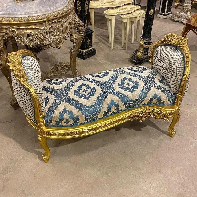 Baroque Style Blue Tufted Bench | Chairish