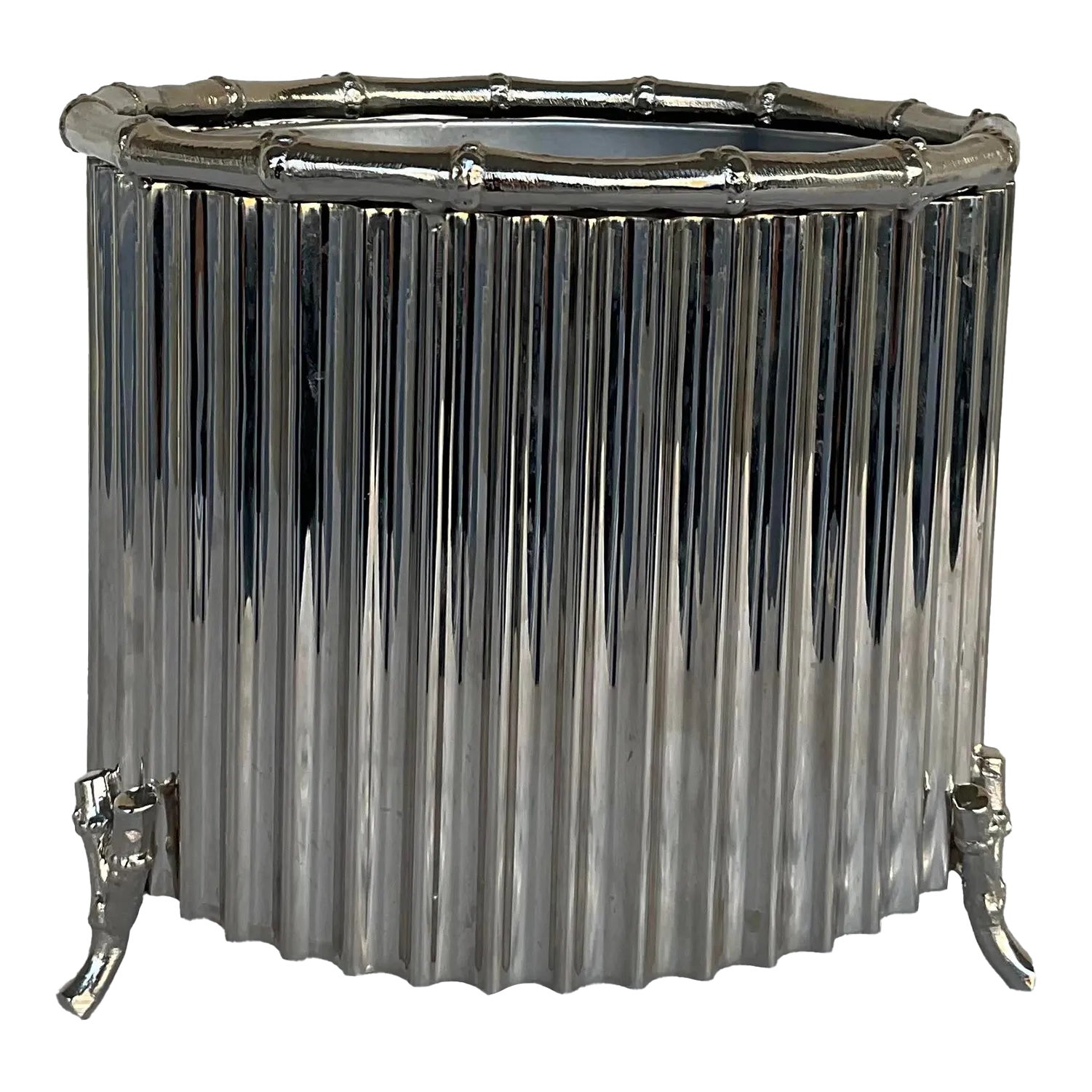 Global Views Modern Reeded Chrome Small Bamboo Cachepot/Planter | Chairish