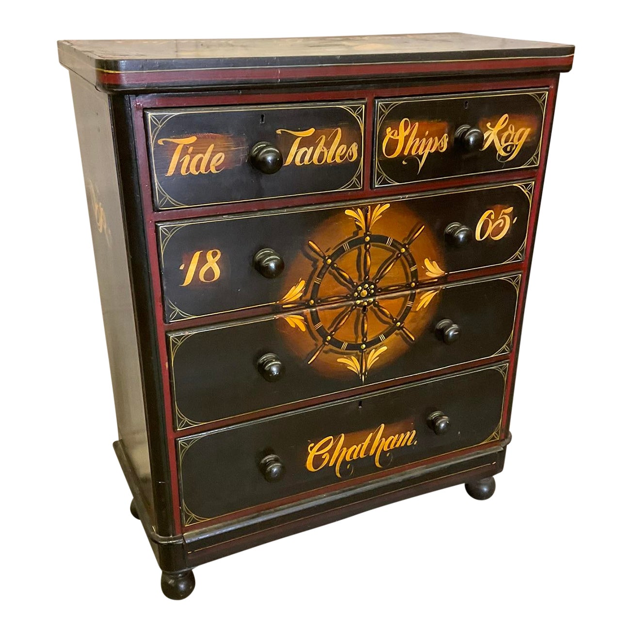 Antique English Painted Wood Nautical Chest | Chairish