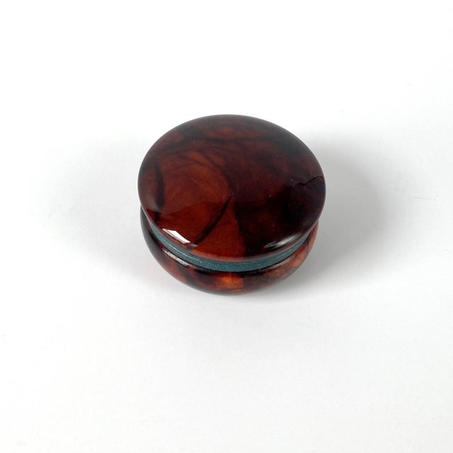 Italian Brown Red Alabaster Round Hinged Box, 1960s | Chairish