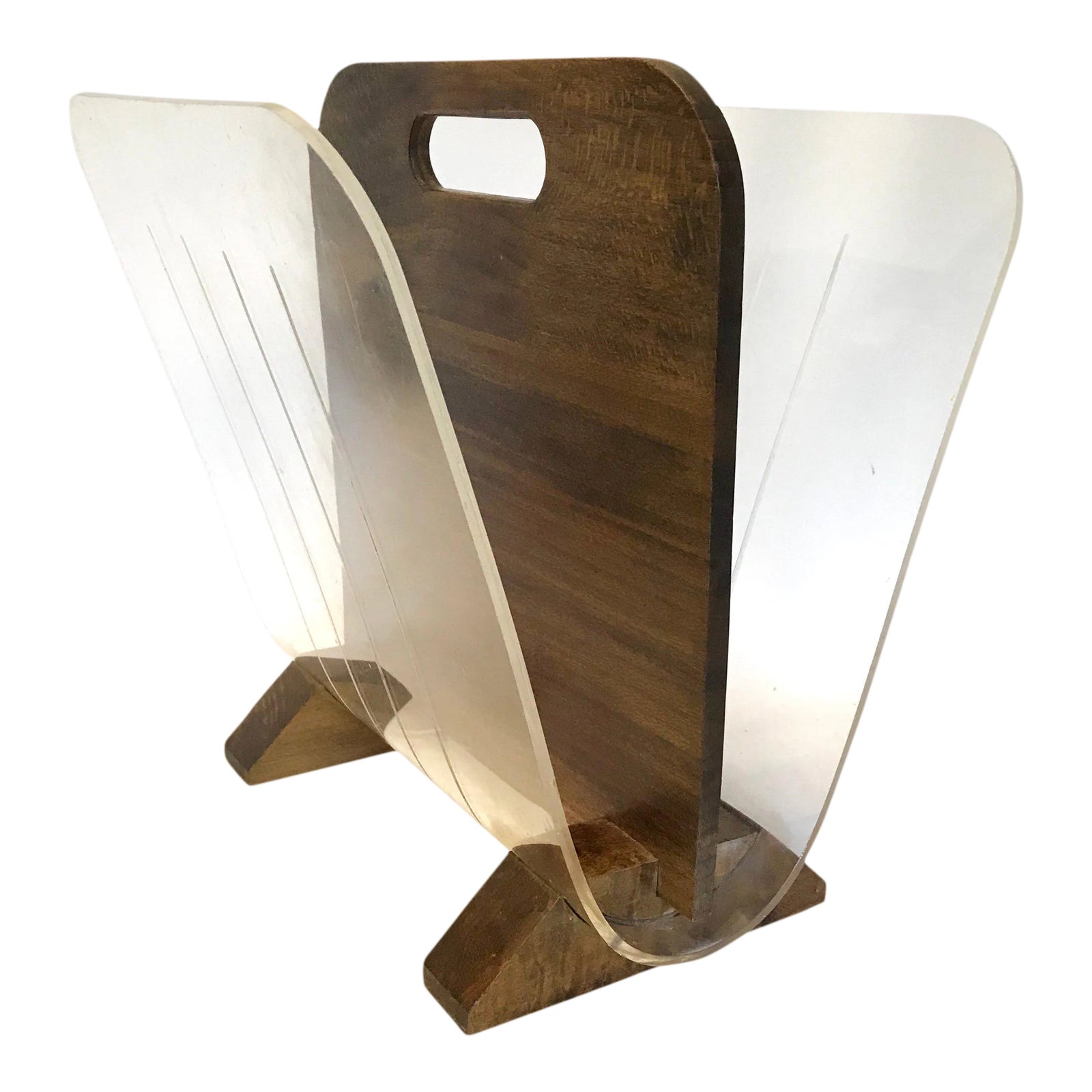 Modernist Walnut & Lucite Magazine Rack | Chairish