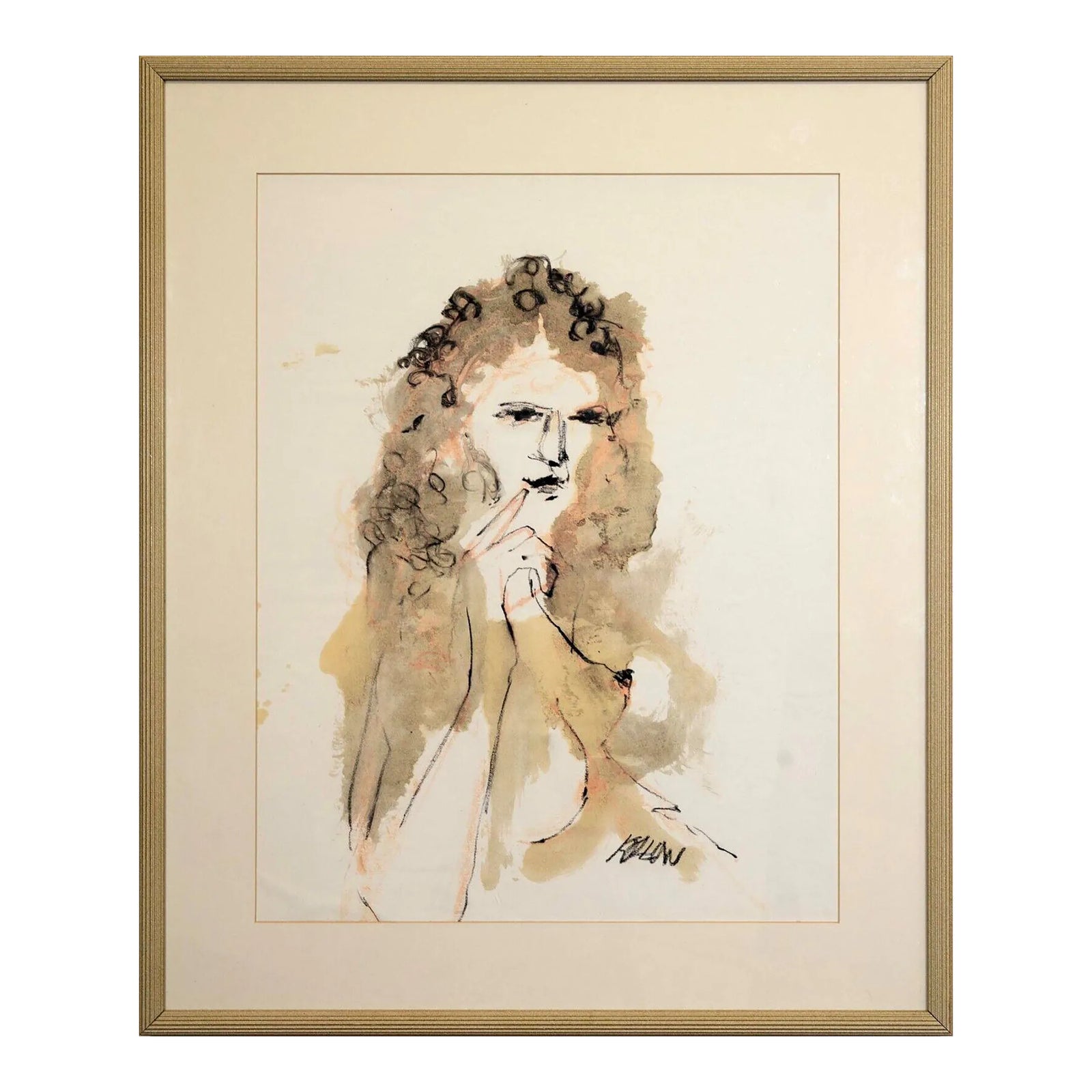 Richard Kozlow Figurative Portrait II Signed Modern Mixed Media Drawing ...