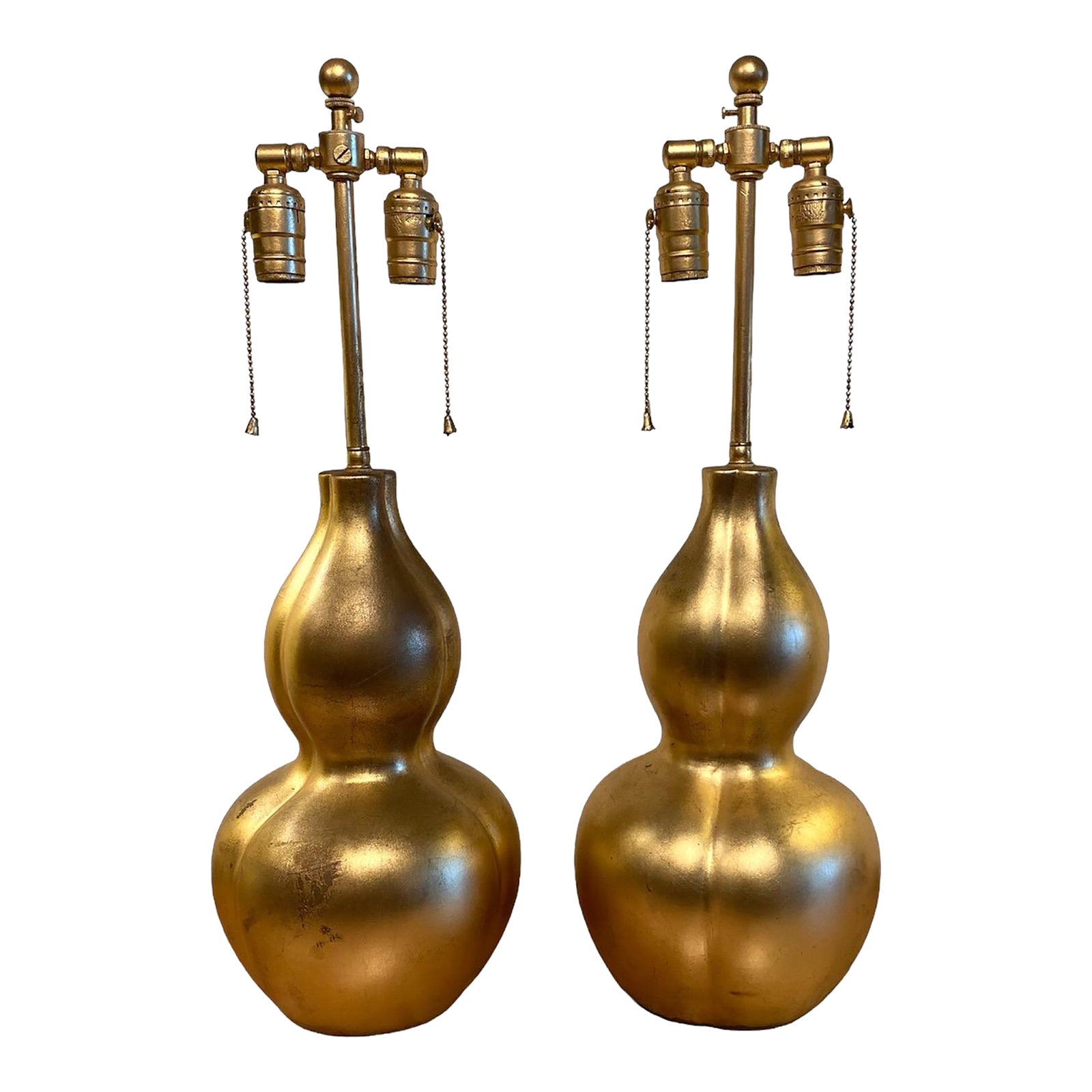 Pair of Sirmos "Samba" Table Lamps Gold Leaf With Brass Hardware | Chairish