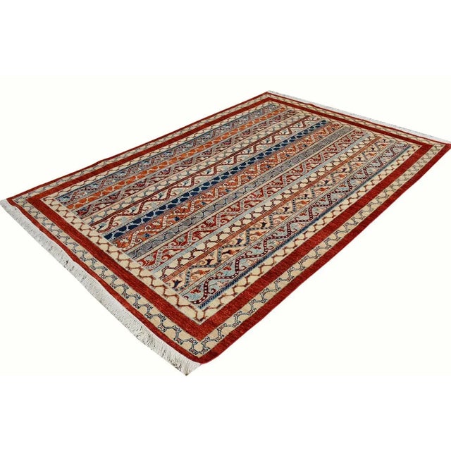 Shabby Chic Rustic Shawl Red/Blue Wool Rug - 5'7" X 8'2" | Chairish