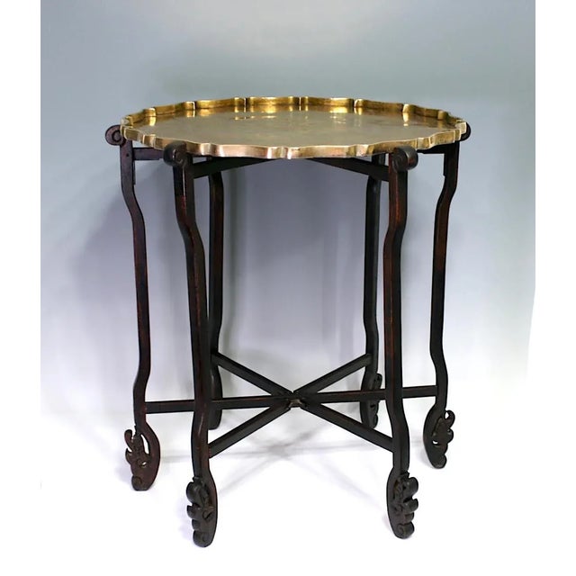 Antique Chinese Folding Golden Brass Tray Table With Engraved Scene ...