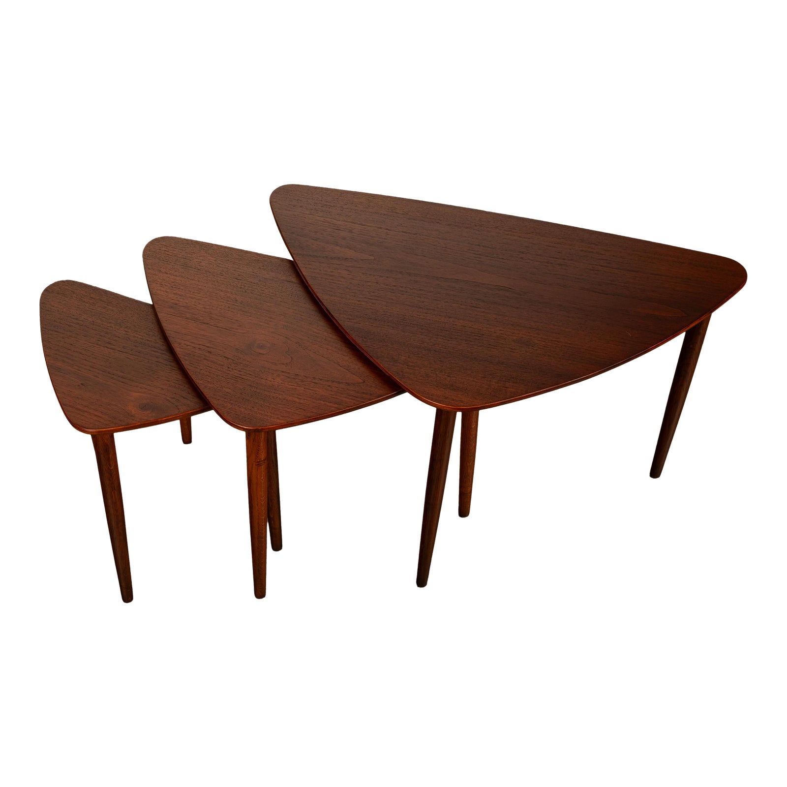 Danish Teak Mid Century Modern Guitar Pick Set 3 Nesting Tables Mogens ...