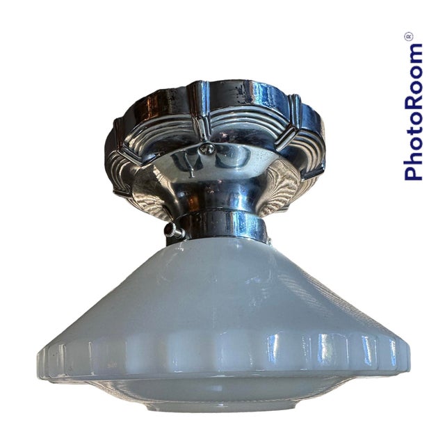 Art Deco Cased Glass Flushmount Fixture on Original Chrome Fixture ...