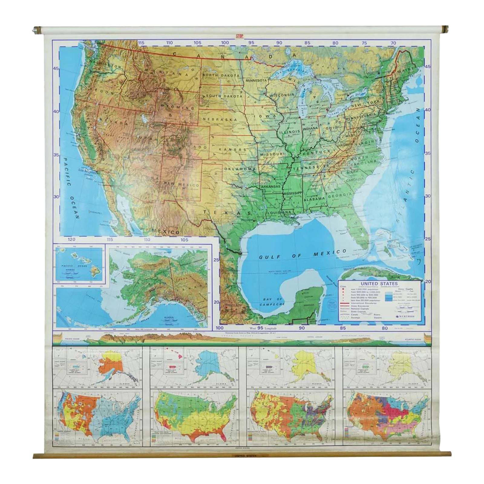 Vintage Vibrant Roll Up United States Geographic Map | Chairish