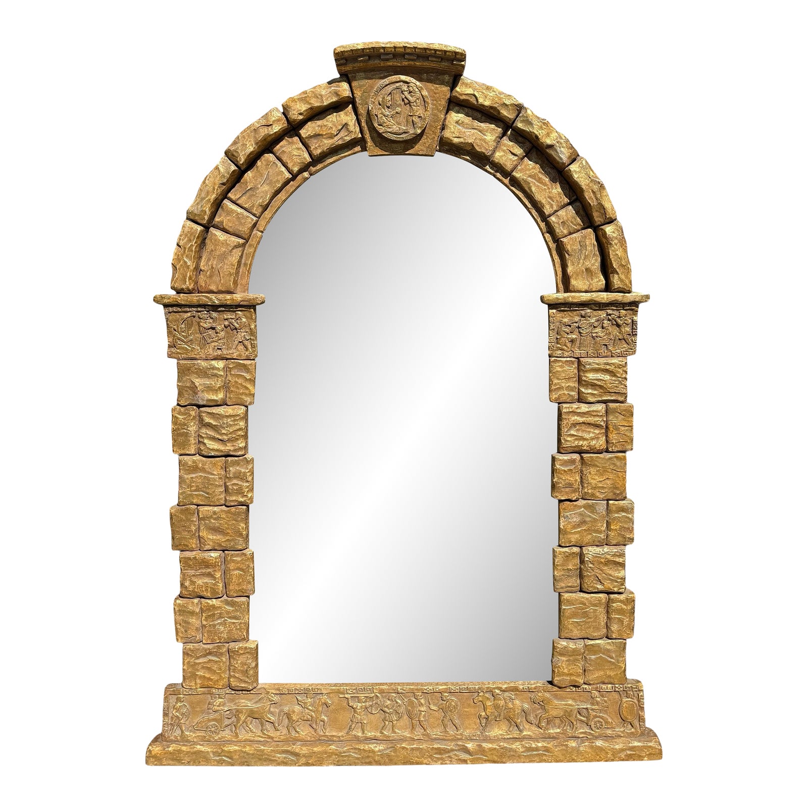 17th C Style Roman Castle Giltwood Frieze Mirror | Chairish