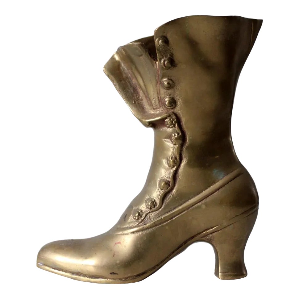 Mid-Century Brass Victorian Boot Vase | Chairish