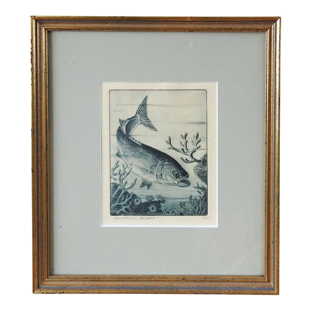 Late 20th Century Benson B. Moore Blue Fish Etching | Chairish