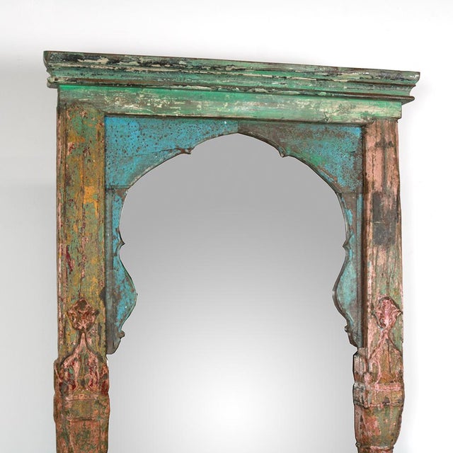Antique Indian Teakwood Painted Window Frame + Mirror | Chairish