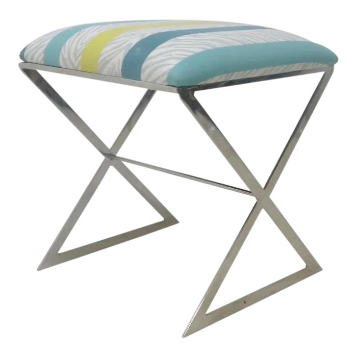 Mid-Century Chrome X-Base Stool | Chairish