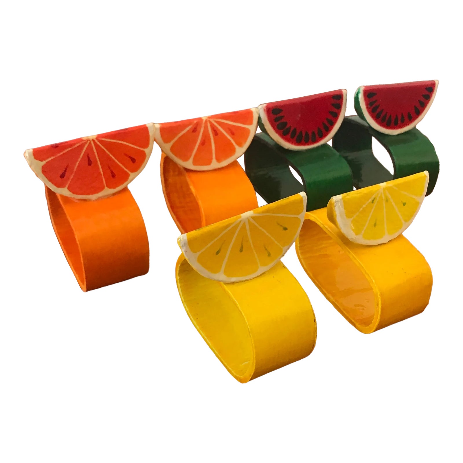 Hand Painted Vintage Papier-Mâché Fruit Napkin Rings | Chairish